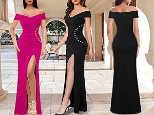 VFSHOW Womens Sexy Elegant Formal Prom Off Shoulder Ruffle High Slit Maxi Dress 2023 3D Flower ...