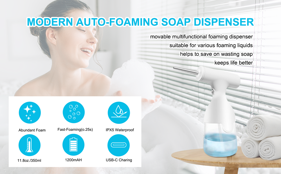 Amazon.com: Automatic Soap Dispenser, Foam Soap Sprayer 350ML with 2 Nozzles and USB Cable ...