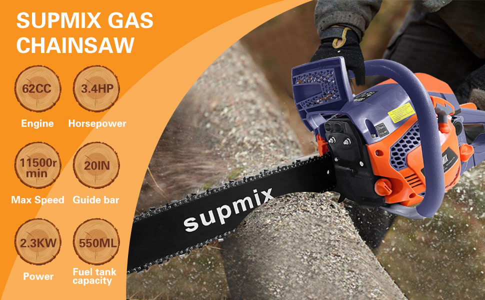 Supmix Gas Chainsaw 62CC 20 Inch,Gas Powered Chainsaw,2, 60% OFF