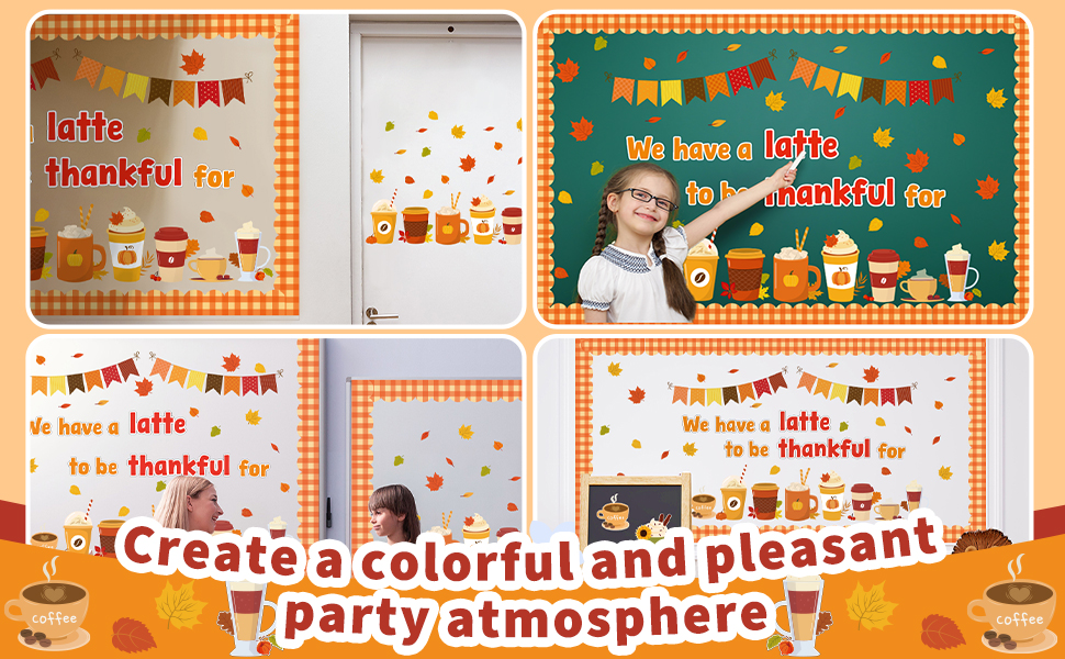 Amazon.com: Thanksgiving Latte Bulletin Board Set Fall Coffee Cup ...