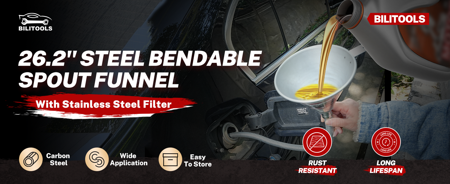 Amazon.com: BILITOOLS 26.2" Steel Flexible Oil Funnel with Filter for Automotive Use, Metal ...