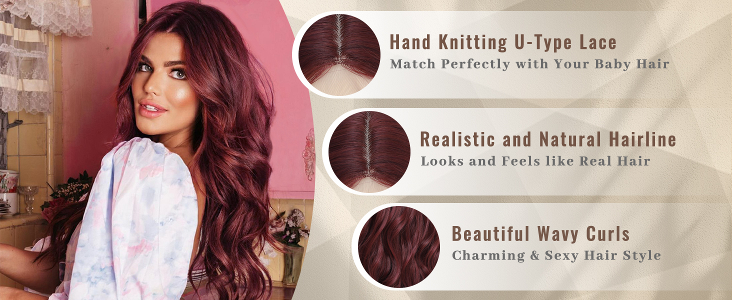 Amazon.com : NAYOO Long Burgundy Wig for Women, 26 Inch Long Burgundy Wavy Wig for Women, Wine ...