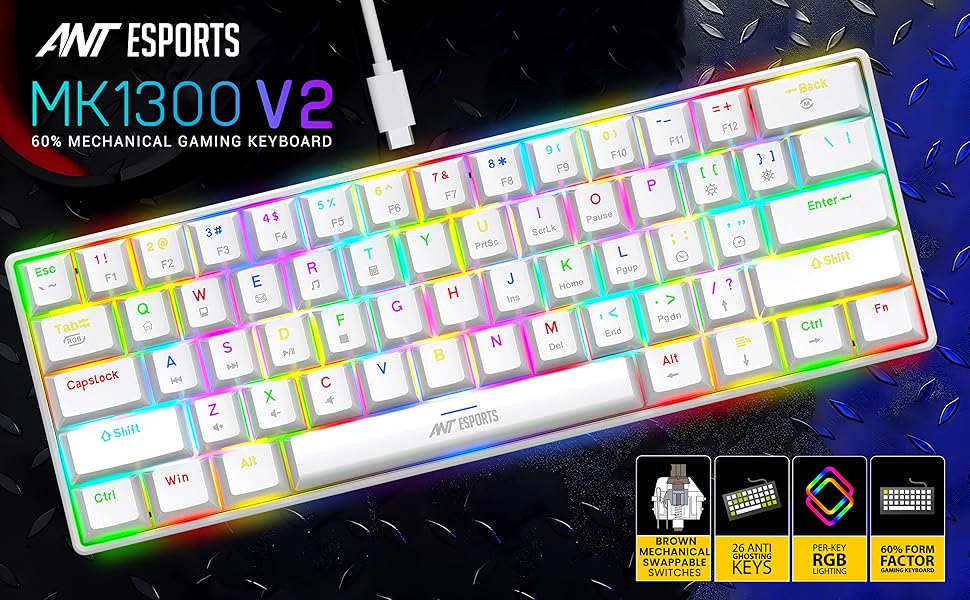 Amazon.in: Buy Ant Esports MK1300 V2 Portable 60 Percent Mechanical Keyboard, Compact 61 Keys ...