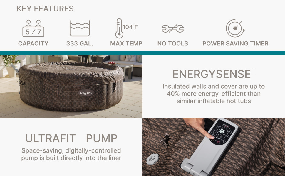 Amazon.com : Bestway SaluSpa Bali Smart AirJet Inflatable Hot Tub Round Portable 5-7 Person Spa ...