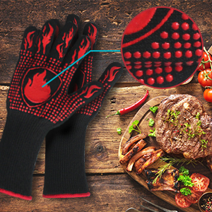 Amazon.com: BBQ Gloves Oven Mitts Grilling- 1472℉Extreme Heat Resistant Oven Gloves, Non-Slip ...