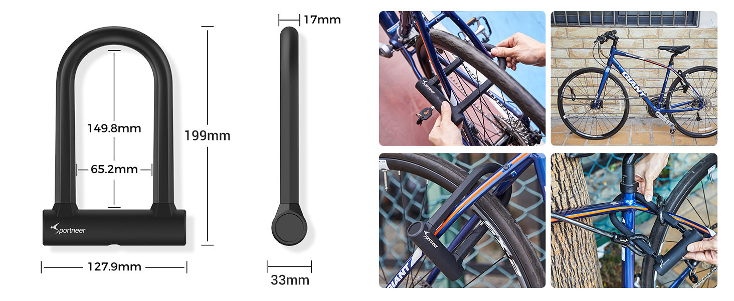 Amazon.com : Sportneer Bike Lock: Heavy Duty Anti Theft Bike U Lock with 5ft Security Steel ...
