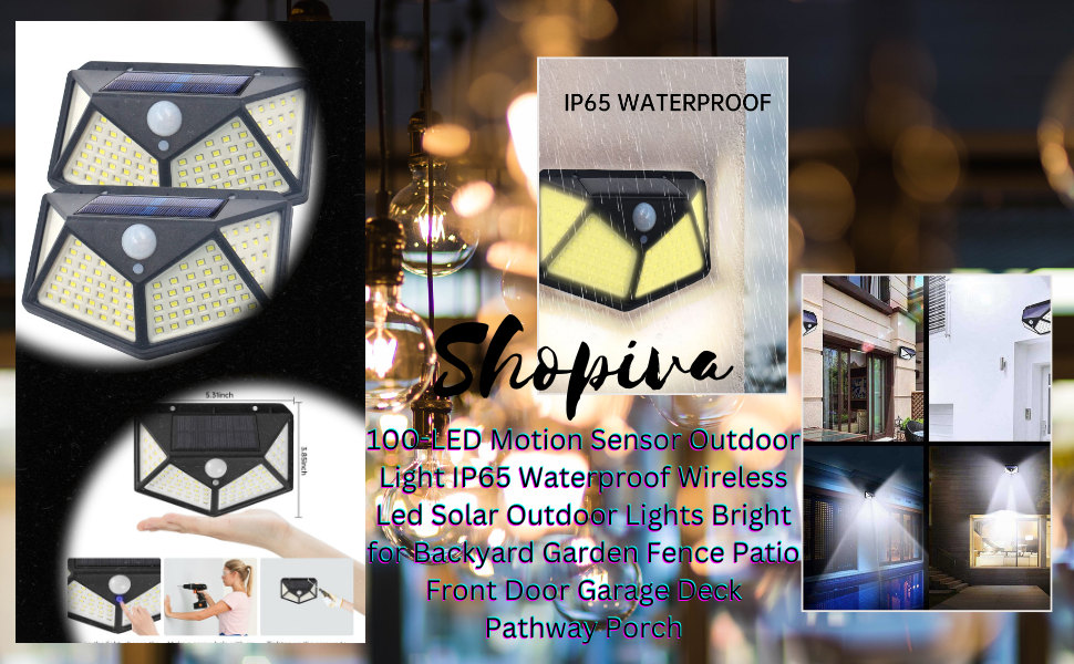 SHOPIVA 100-LED Motion Sensor Outdoor Light IP65 Waterproof Wireless Led Solar Outdoor Lights ...