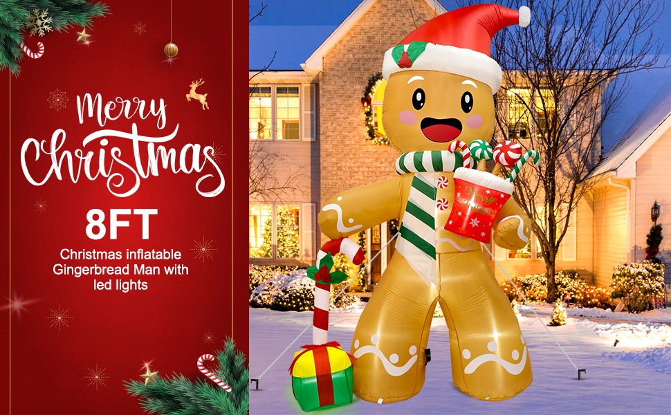 Amazon.com: OurWarm Christmas Inflatables Outdoor Decorations Gingerbread Man, 8FT Inflatable ...