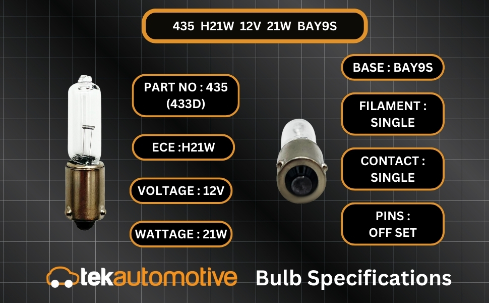 Tek Automotive 435 H21W Bulb Miniature Halogen Car Bulbs Brake Indicator Reverse Fog Light 433D ...