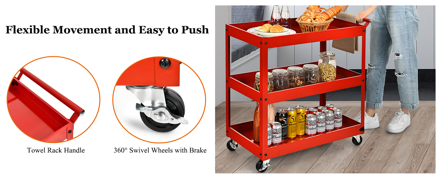 IRONMAX 3 Tier Utility Cart, Heavy Duty Metal Rolling Cart on Wheels with Brake, 330LBS Capacity ...