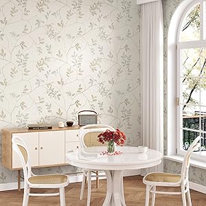 Wallderful Beige Leaf Wallpaper Boho Floral Wallpaper Peel and Stick 17.5"x314" Nature Wall ...