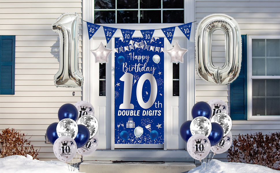 Amazon.com: 10th Birthday Decorations for Boys Girls, Navy Blue Silver Happy 10th Birthday ...