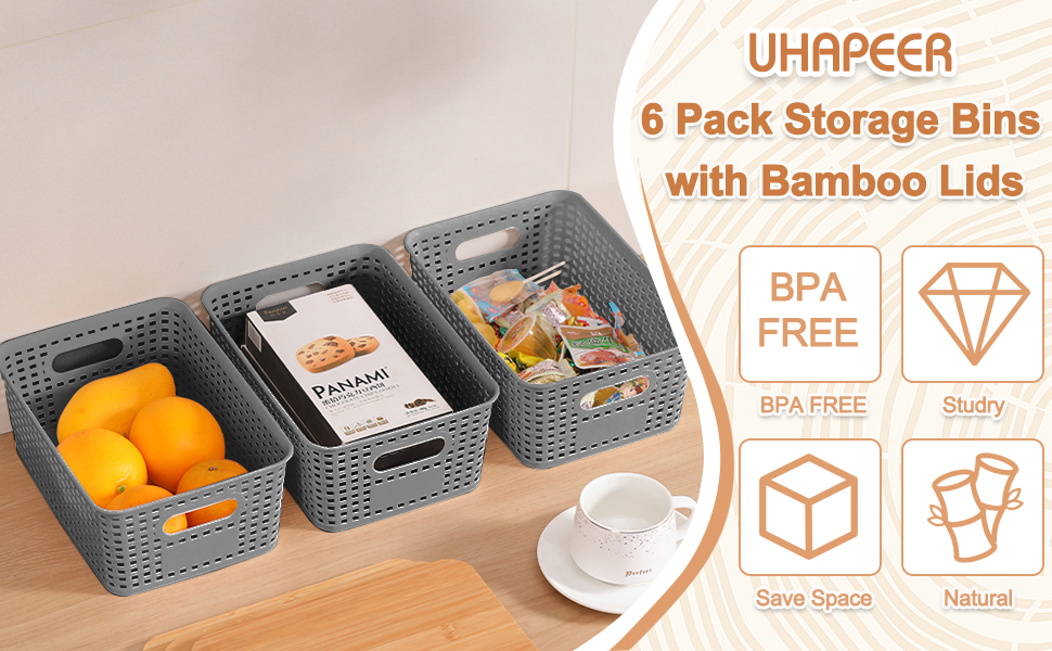 Amazon.com - UHAPEER Plastic Storage Baskets with Lids, 6 PCS Cute ...