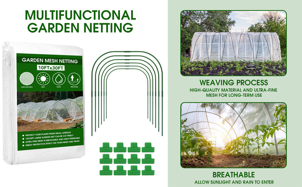 Amazon.com : Garden Mesh Netting Kit - 10x30ft Ultra Fine Mesh with 6 Sets Hoops & 12 Clips ...
