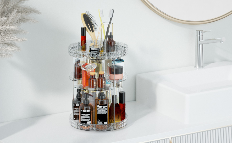 Amazon.com: Rosoenvi Rotating Makeup Organizer, 360° Spinning Skincare Organizers, Adjustable ...
