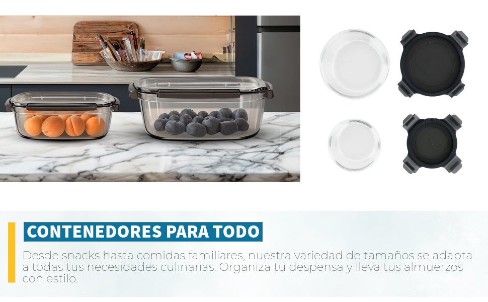 Juego de 10 Contenedores de Vidrio para Alimentos con Tapas de Plástico ...