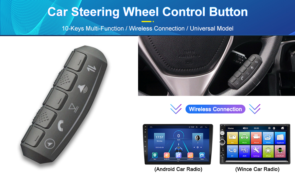 Amazon.com: Universal Smart Wireless Car Steering Wheel Control Remote Button Support Bluetooth ...