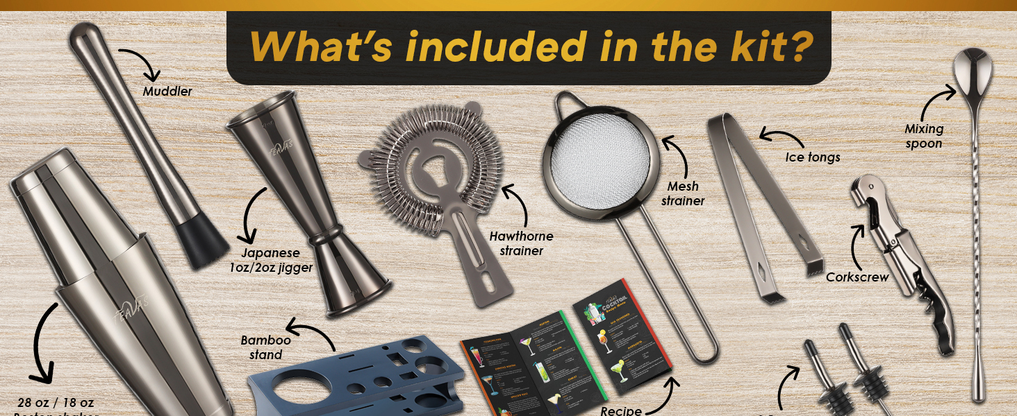 Amazon.com: TEAVAS Mixology Black Bartender Kit with Japanese Jigger & Stand - 13 Piece ...