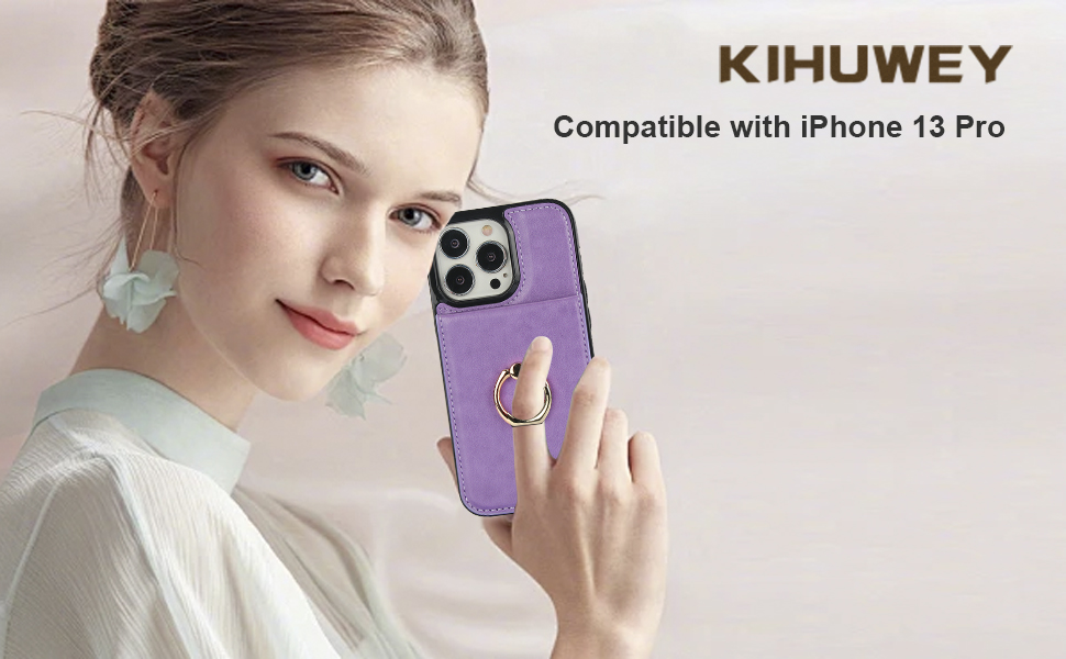 Amazon.com: KIHUWEY for iPhone 13 Pro Case Wallet with Credit Card Holder, 360° Rotation Ring PU ...