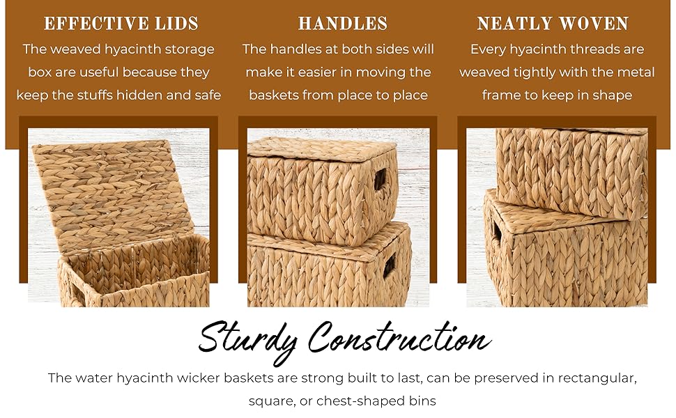 Amazon.com: Wicker Storage Baskets with Lid, Set 2 Basket With Lid ...