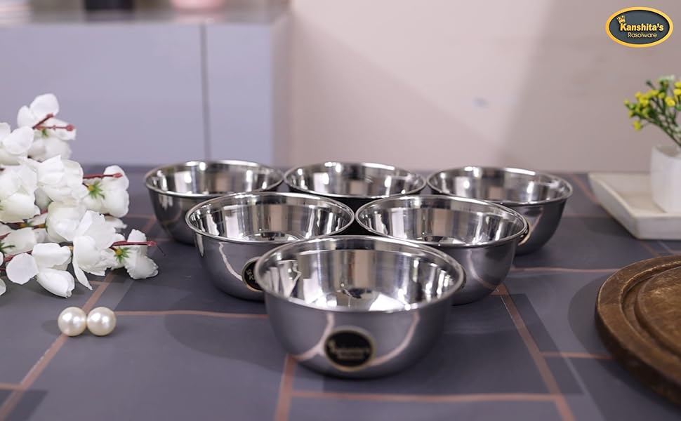 Buy Kanshita's Rasoiware Stainless Steel Heavy Gauge Dal/Sabji Katori Wati Set with Mirror ...