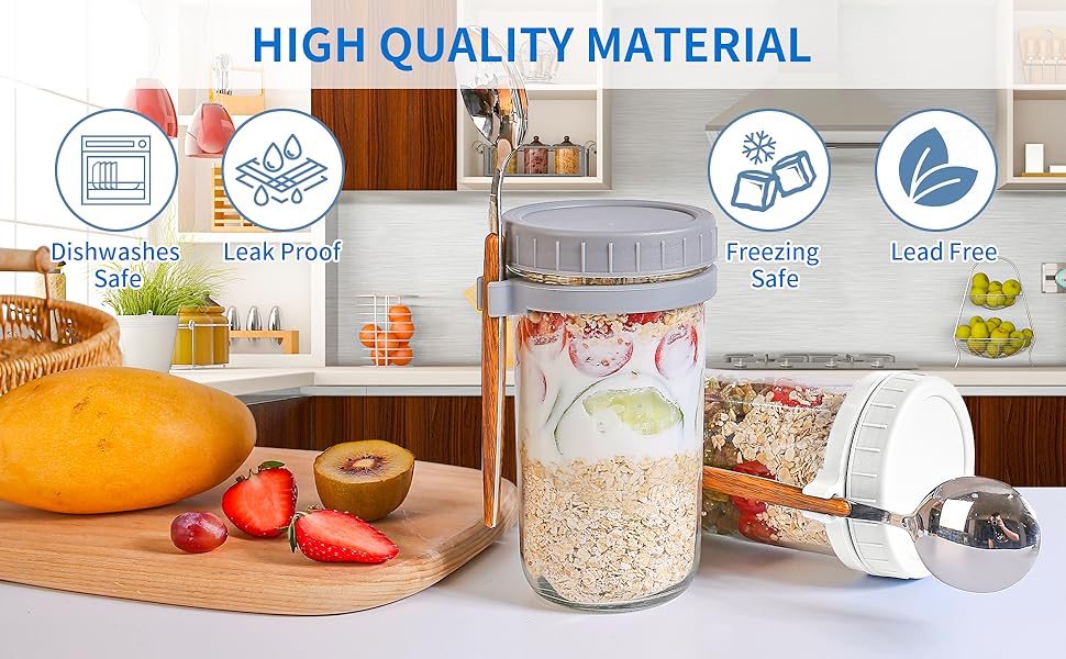 Overnight Oats Containers with Lids&Spoons–2 Pack 24oz Glass Mason Jars for Meal Prep&Canning ...
