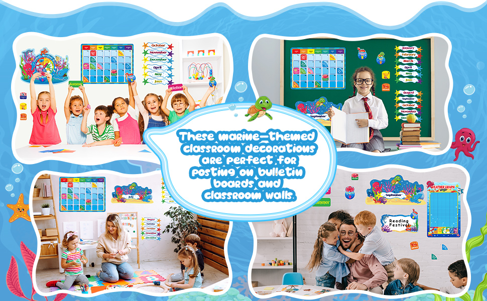 Amazon.com: 90 Pcs Sea Calendar Bulletin Board Set Pocket Chart Seasons ...