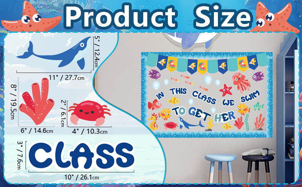 Amazon.com: VABAMNA Ocean Themed Bulletin Board Decorations Under The ...