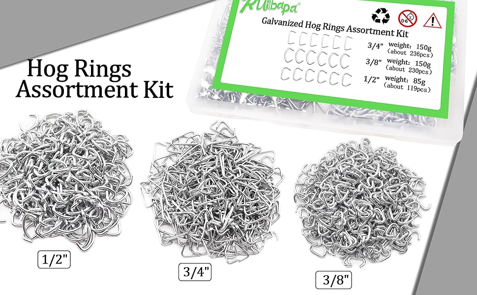 Ruibapa 3/8" Galvanized Hog Rings Professional Upholstery Hog Rings Installation Assortment Kit ...