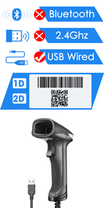 Eyoyo Handheld USB 2D Barcode Scanner, Wired Automatic QR Code Scanner PDF417 Data Matrix Bar ...