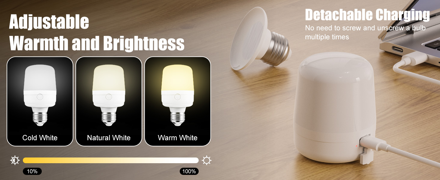 Brightown E26 Rechargeable Light Bulb with Remote and Timer, Battery ...