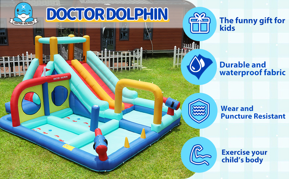 Amazon.com: Doctor Dolphin Inflatable Water Slide, Waterslide Bounce ...