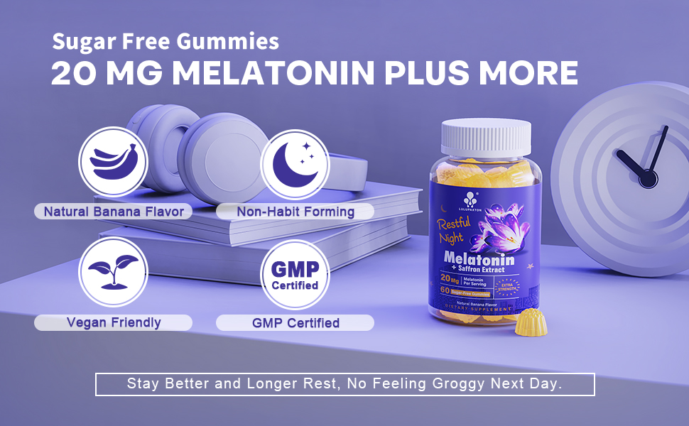 Amazon.com: Sugar Free Melatonin 20mg Gummies for Adults, Extra Strength with Saffron Extract ...