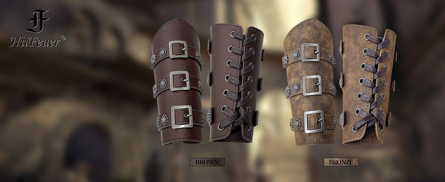 HiiFeuer Medieval PU Leather Buckle Arm Bracers, Knight LARP Retro ...