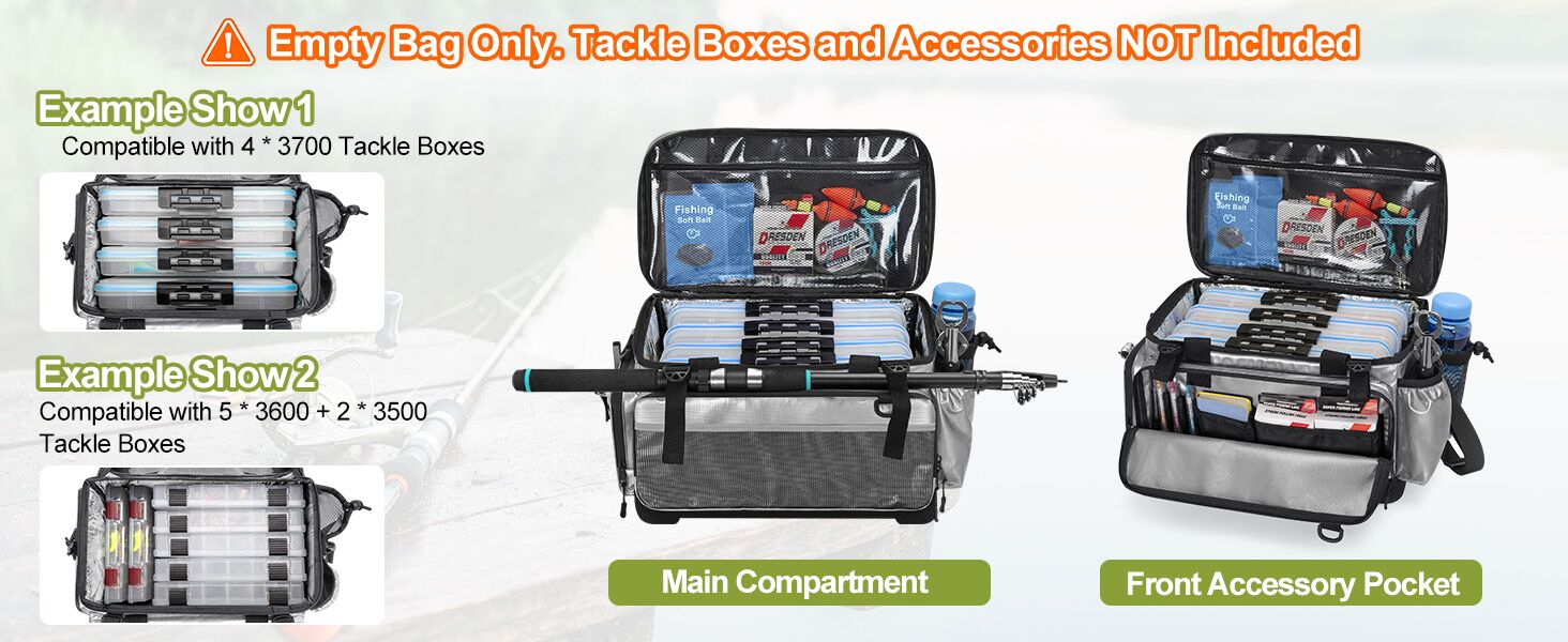 Rexmica Fishing Tackle Bag with EVA Hard Bottom and Rod Holder, Water-Resistant Fishing Tackle ...