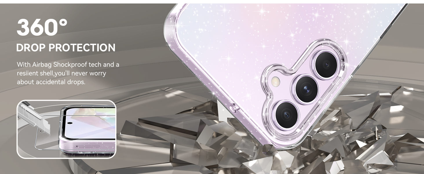 AROYI 3 in 1 Clear Glitter Case for Samsung Galaxy A35 5G Case with 2 Tempered Glass Screen ...