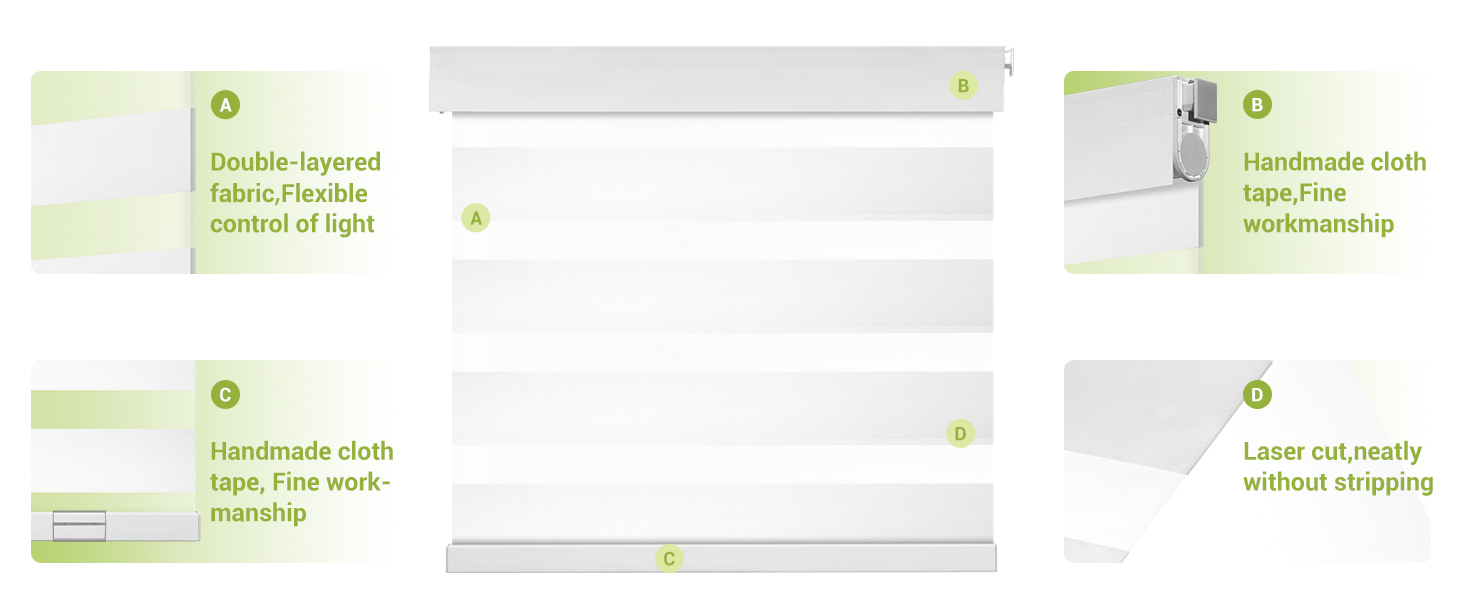 Amazon.com: MoDanCeQ No Drill No Tools Cordless Dual Layer Zebra Blinds, Blackout Zebra Shades ...