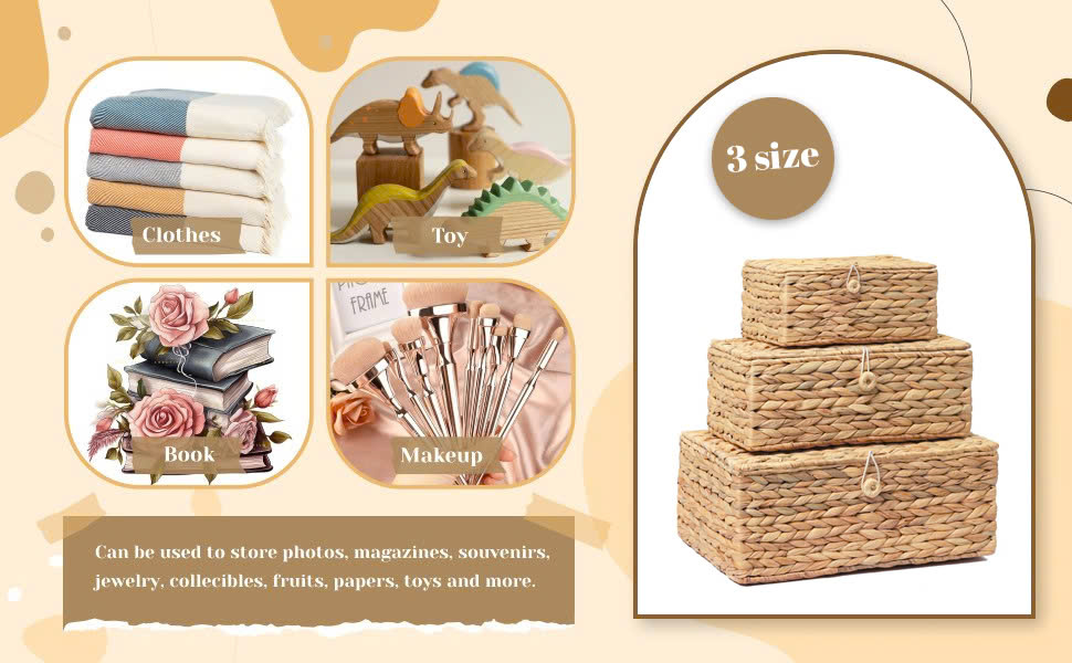 Amazon.com: LUSYDECO Set of 3 Wicker Storage Baskets with Lid, Large ...