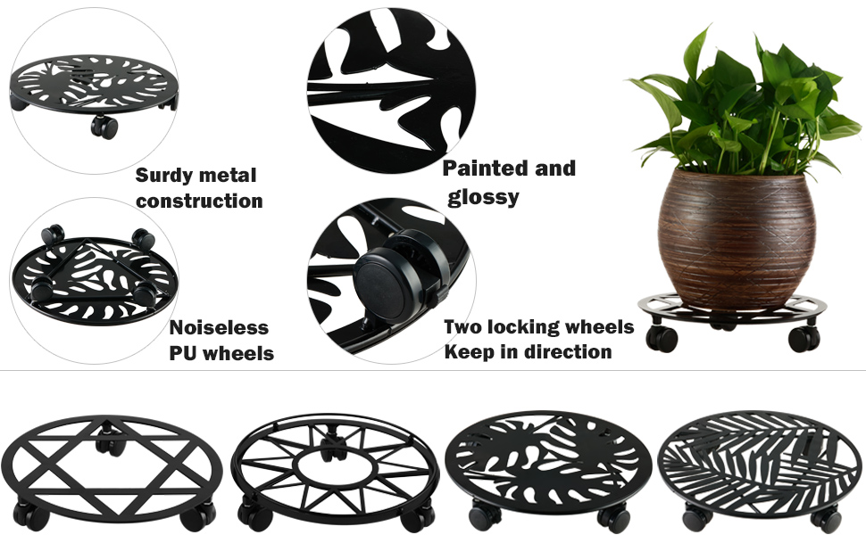 Amazon.com: 3 Packs Metal Plant Caddy with Wheels 13” Rolling Plant ...