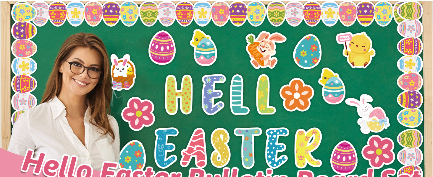 Amazon.com: Easter Classroom Decoration Happy Easter Bulletin Board Set ...