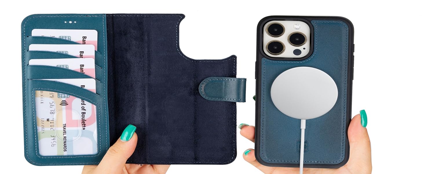 Amazon.com: BOULETTA Wallet Case for iPhone 15 Pro Max Full Grain Leather Wallet, Detachable ...