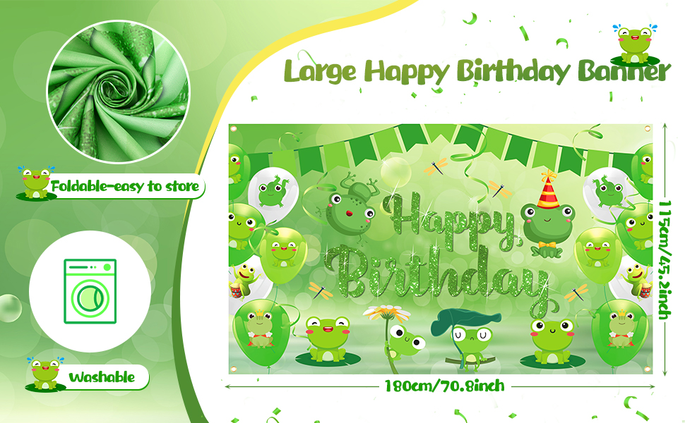 Amazon.com: Frog Birthday Party Decorations Banner, Frog Happy Birthday ...