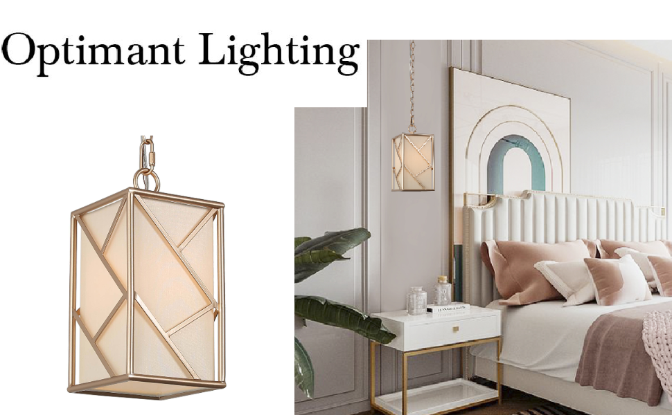 Optimant Lighting Gold Pendant Lighting with Fabric Shade, Modern Cage ...