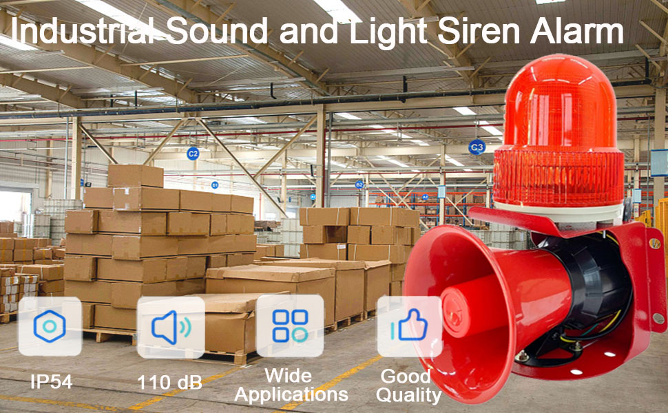 Amazon.com: Industrial Siren Alarm 110db Volume Alarm Sound and Light ...