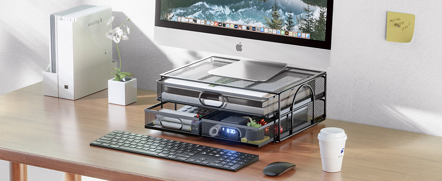 Amazon.com: Marbrasse Monitor Stand with Drawer, Monitor Stand, Metal ...