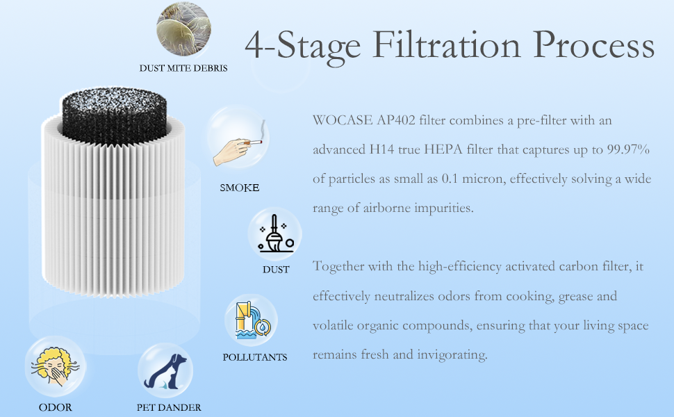 Amazon.com: WOCASE 2 Pack AP401 AP402 Upgrade H14 HEPA Air Purifier Filters Replacement ...