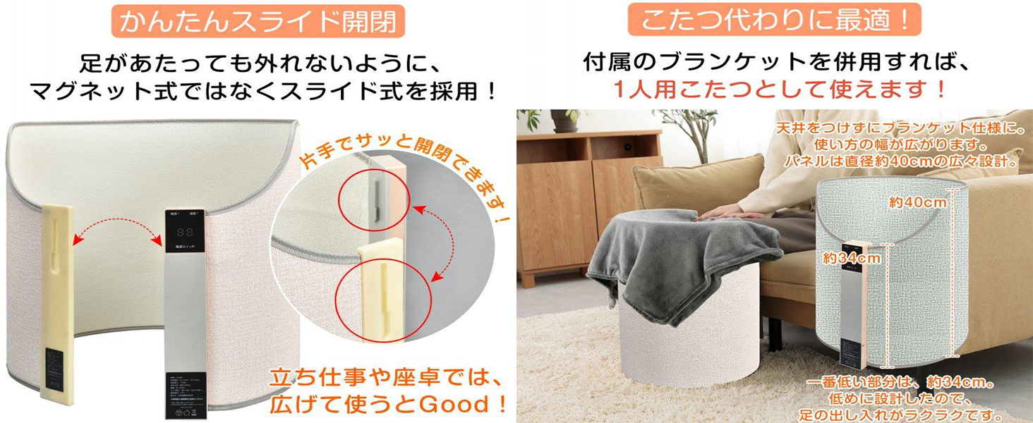 Amazon | Fkstyle【ブランケットで一人用こたつに】 パネルヒーター 360°ラウンド型 足元 遠赤外線 | 底部ヒーター付きで足裏まで暖かい 省エネ 節電 折りたたみ デスク下 ...