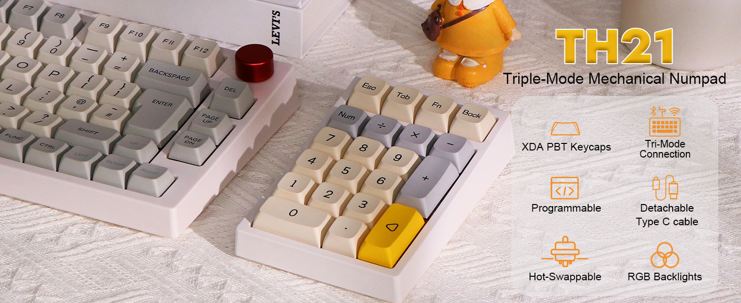 EPOMAKER TH21 21 Keys Hot Swap 2.4Ghz/Bluetooth 5.0/Wired Programmable RGB Mechanical Gaming ...