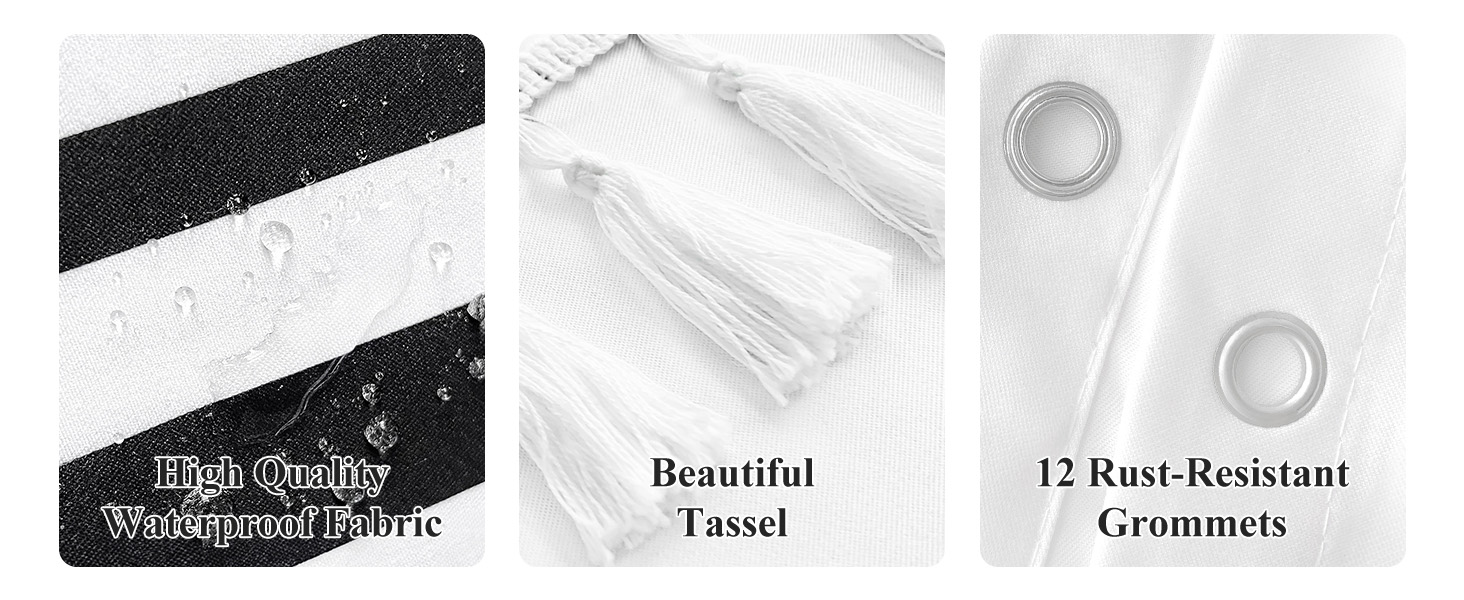 Amazon.com: Seasonwood Black and White Shower Curtain Striped with Tassels for Bathroom Decor ...