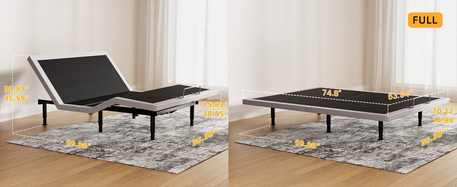 Amazon.com: Yireehome Electric Full Size Adjustable Bed Frame with Massage, Wireless Remote, USB ...